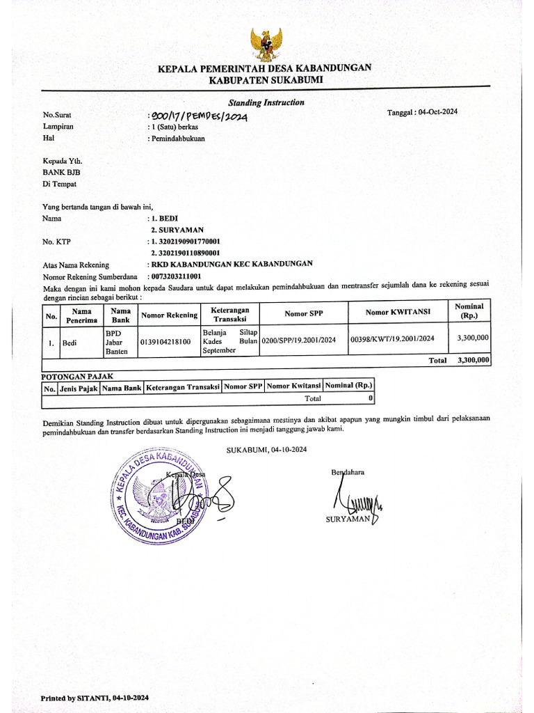 Si Siltap Kades September | PDF