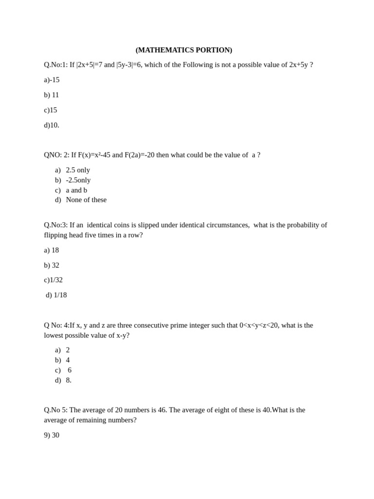 Mathematics Portion of The Test | PDF | Mathematics | Arithmetic
