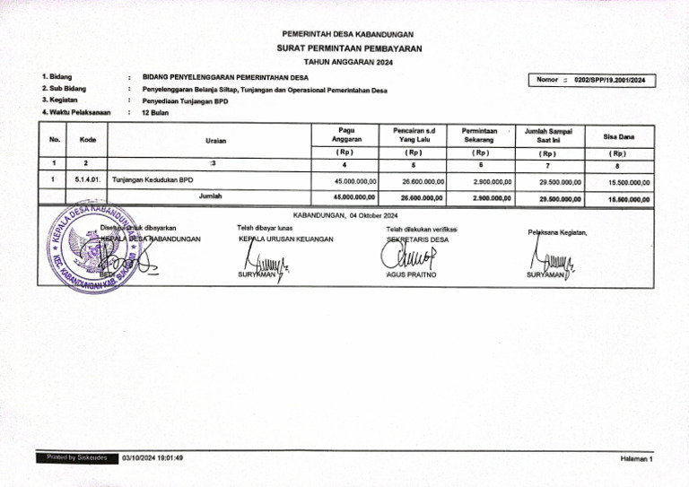 SPP 2 Tunjangan BPD September | PDF