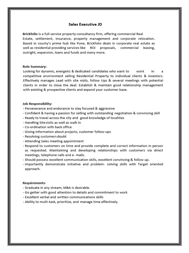 Sales Executive Job Description | PDF