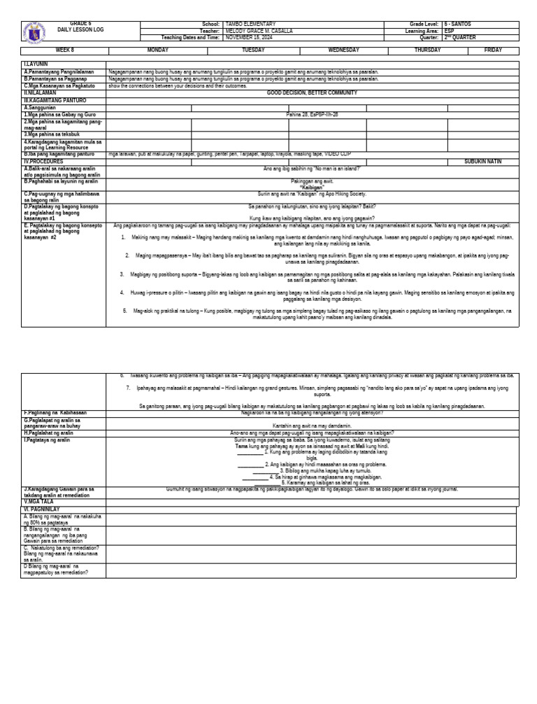 DLL-G5-Q2-HG 5 Week 8 | PDF