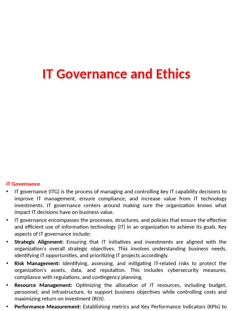 IT Governance and Ethics | PDF | Governance | Information Security