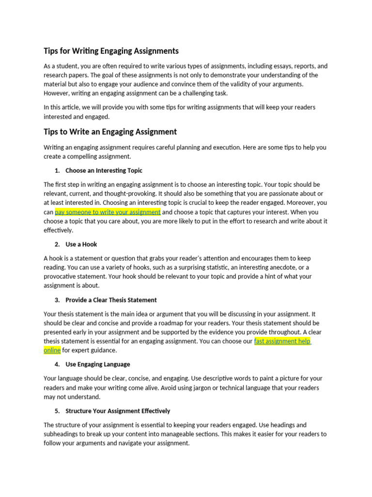 Article # 07 Tips For Writing Engaging Assignments - Bilquees | PDF ...
