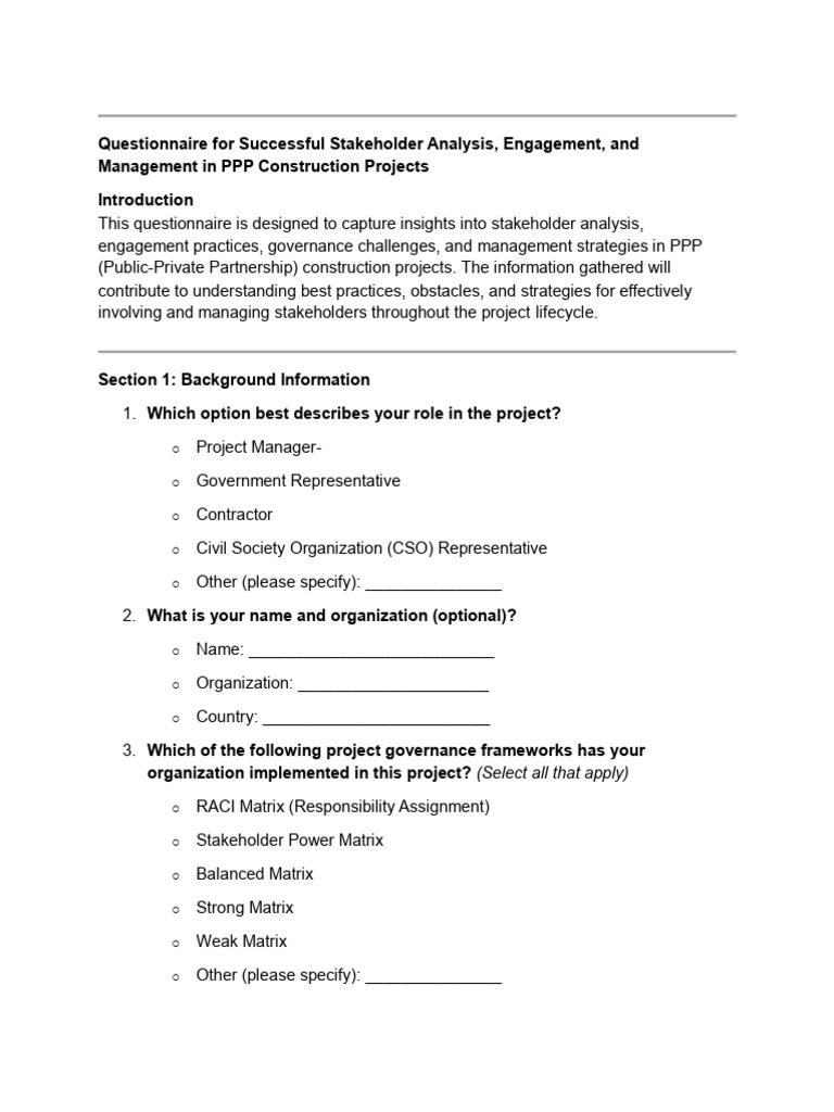 Questionnaire For Successful Stakeholder Analysis | PDF | Governance ...