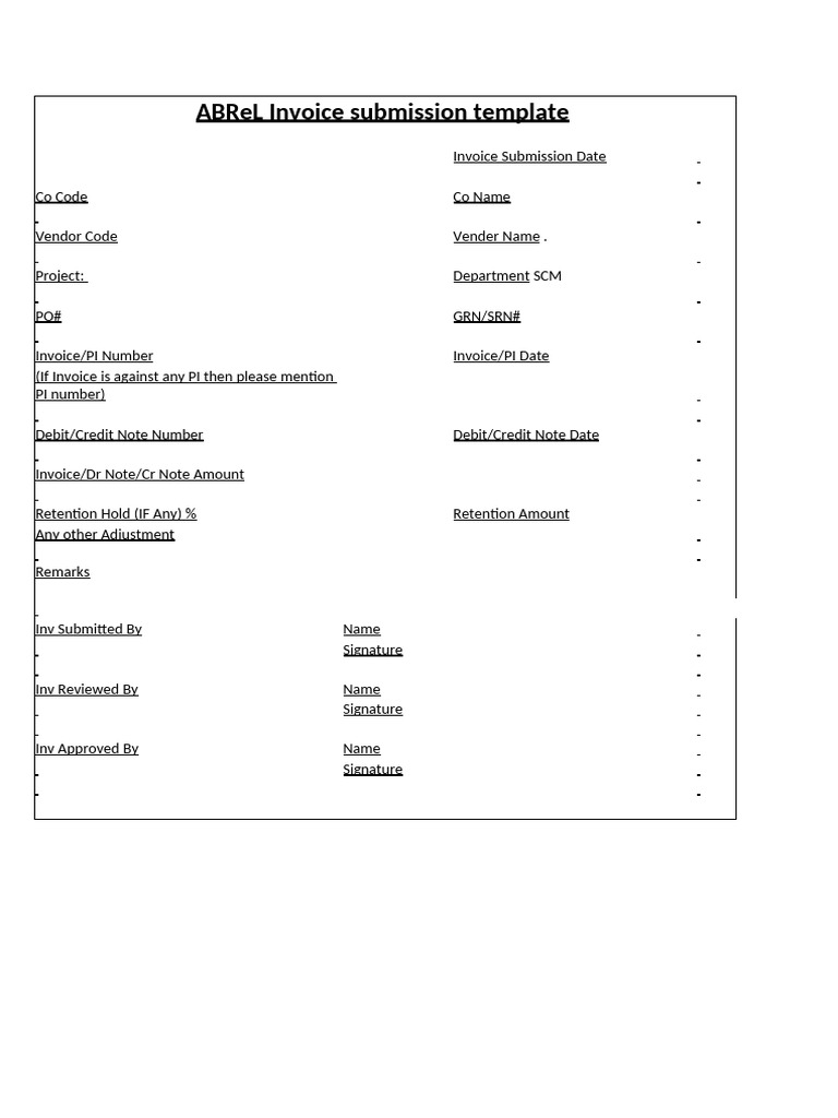 ABReL Invoice Submission Template | PDF