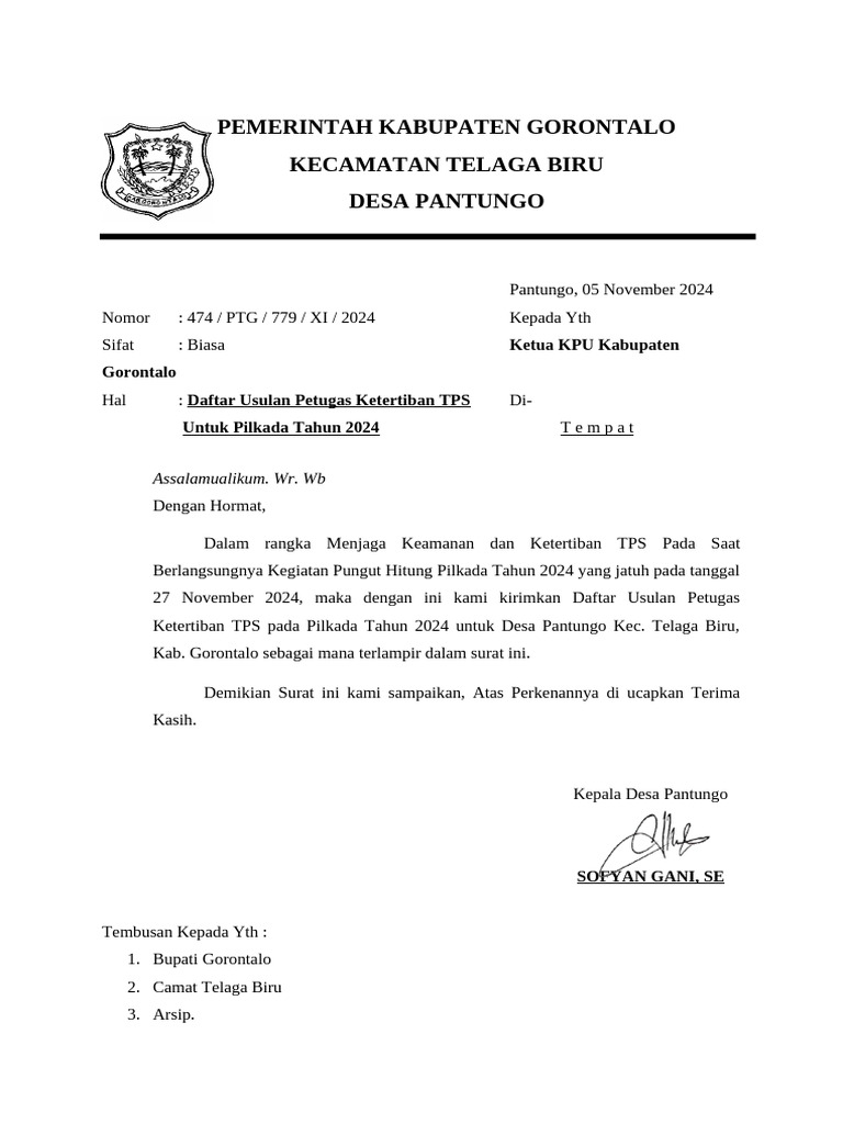 Usulan Petugas Ketertiban Tps Pantungo | PDF