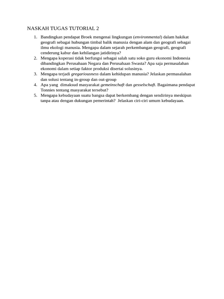 Naskah Tugas Tutorial 2 | PDF | Ilmu Sosial