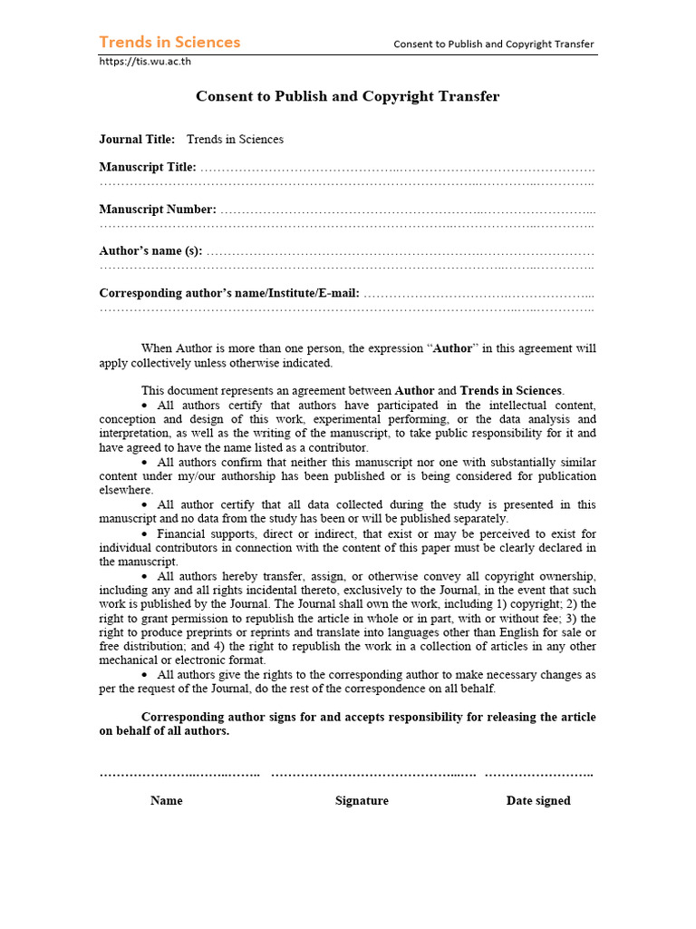 Consent to Publish Agreement Form | PDF | Copyright | Business Law