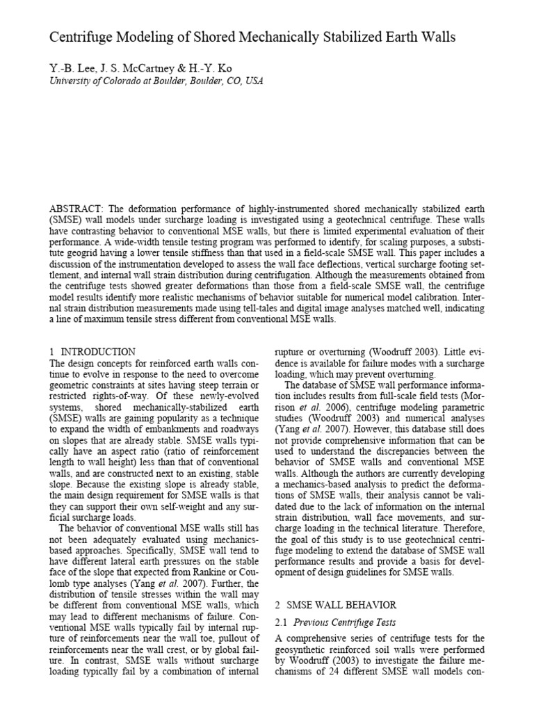 Centrifuge Modeling of Shored Mechanically Stabilized Earth Walls | PDF ... Centrifuge Modeling of Shored Mechanically Stabilized Earth Walls | PDF ...