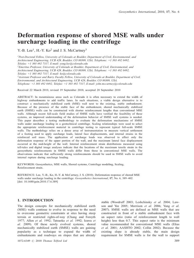 Deformation Response of Shored MSE Walls Under | PDF | Deformation ...