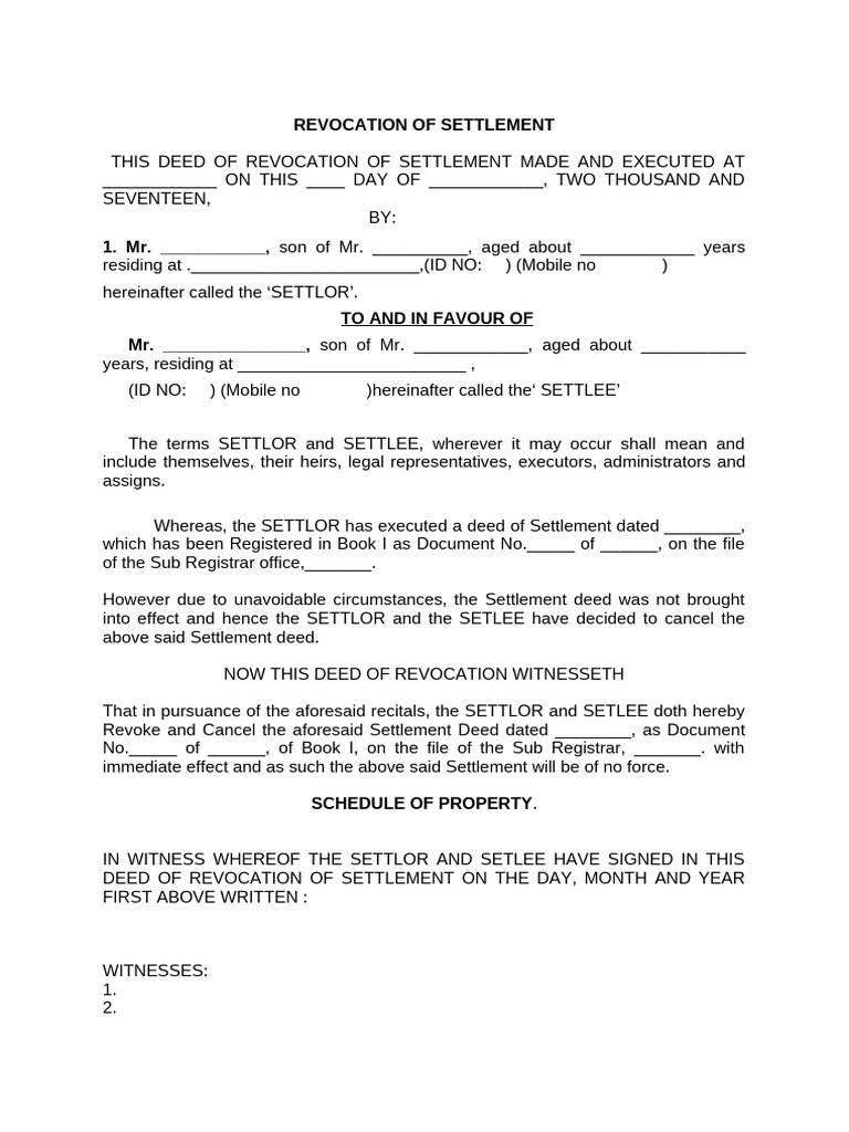Revocation of Settlement Deed - English | PDF