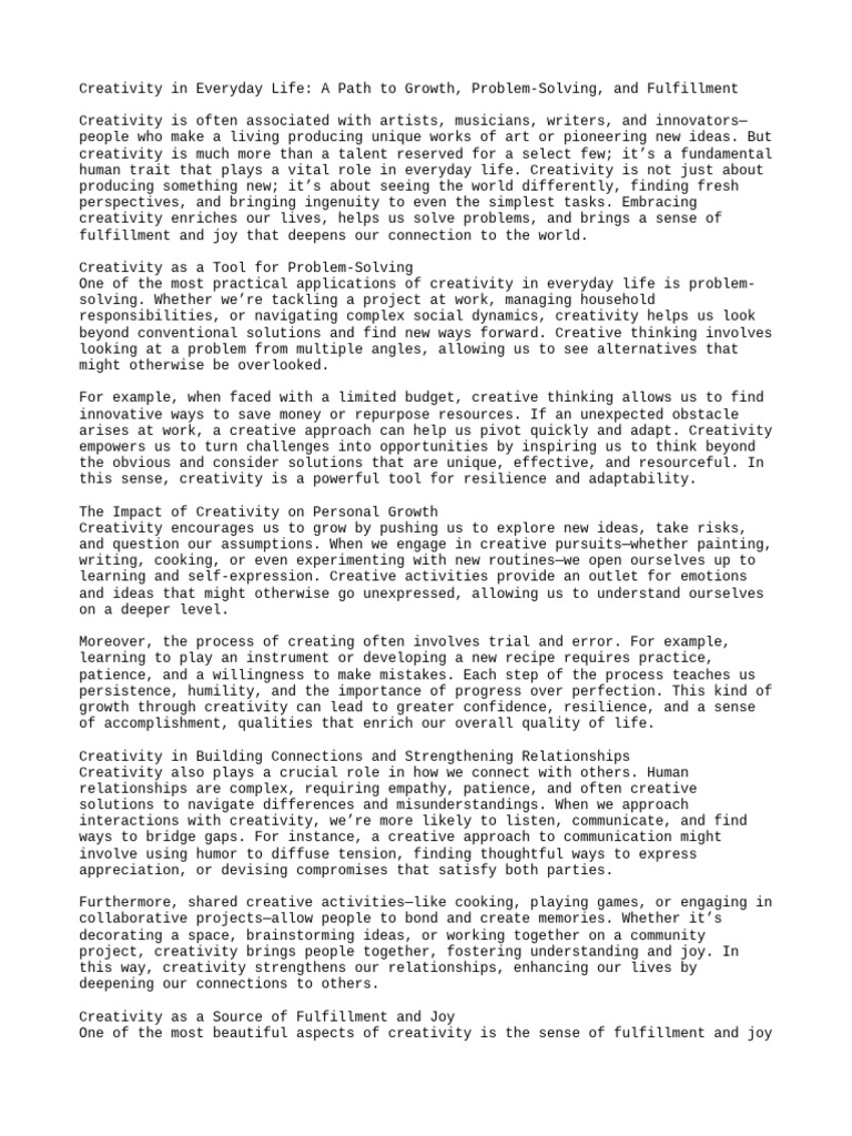 Creativity in Everyday Life | PDF | Creativity | Liberal Arts Education