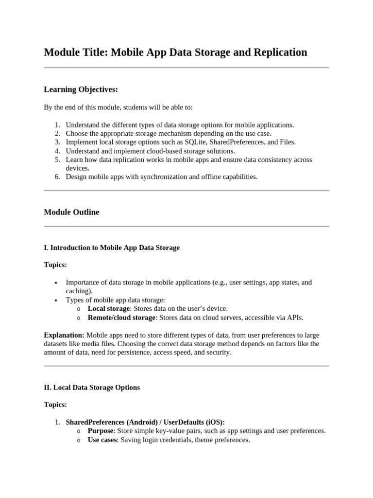 Module 4 Mobile App Data Storage and Replication | PDF | Mobile App | Replication (Computing)