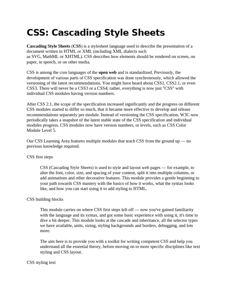 Css Cascading Style Sheets Pdf Computing Software Engineering