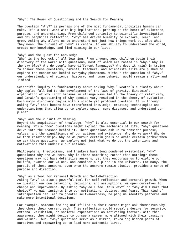 Why The Power of Questioning and The Search For Meaning | PDF ...