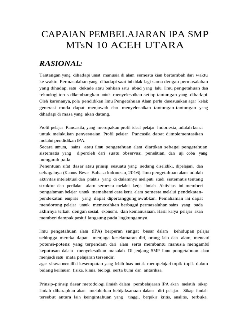 Capaian Pembelajaran IPA | PDF