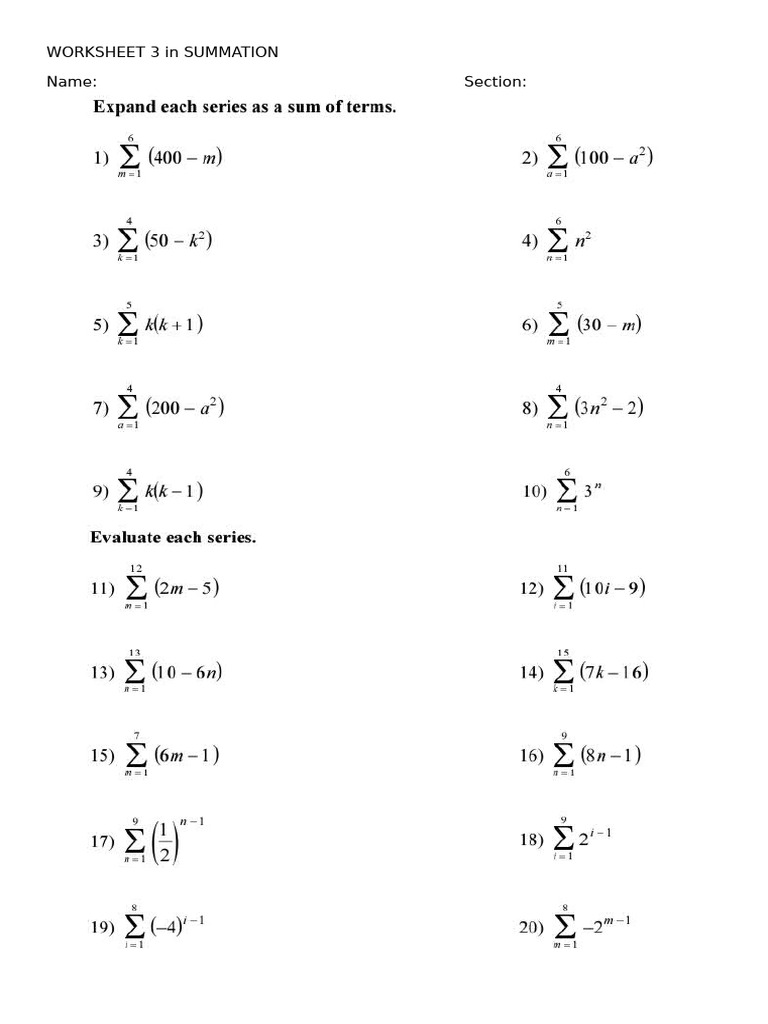 Worksheet 3 in Summation | PDF