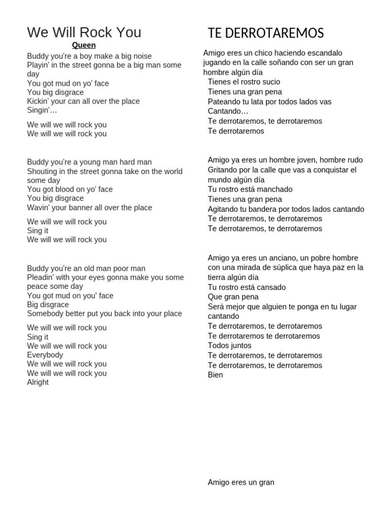 Canción We Will Rock You | PDF | Música grabada | Música pop
