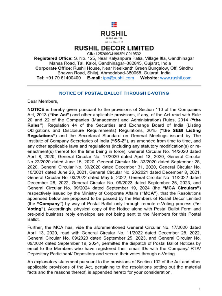 Rushil e Voting Notice - of - Postal - Ballot | PDF | Login | Electronic Voting