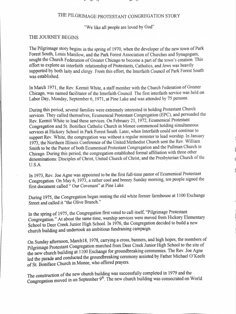 Pilgrimage Protestant Congregation Story | PDF