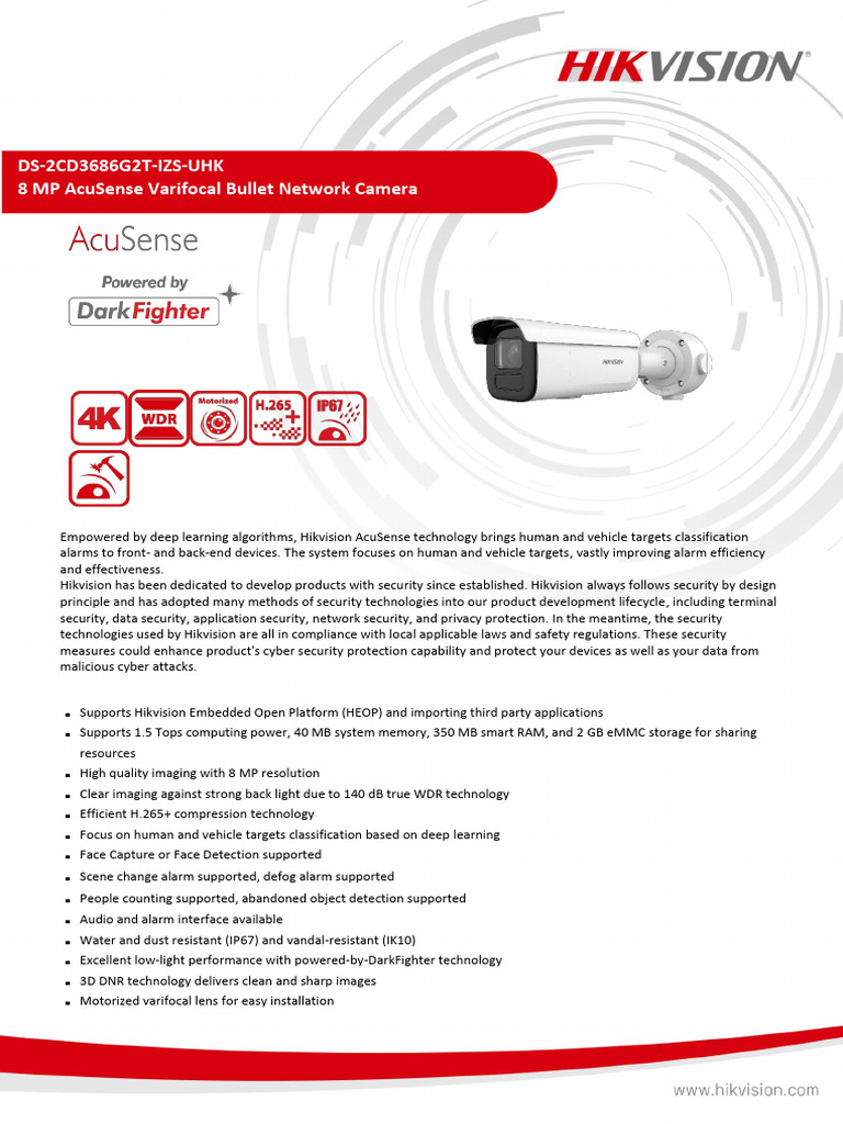 DS 2CD3686G2T IZS UHK+datasheet | PDF | Camera Lens | Internet Protocols