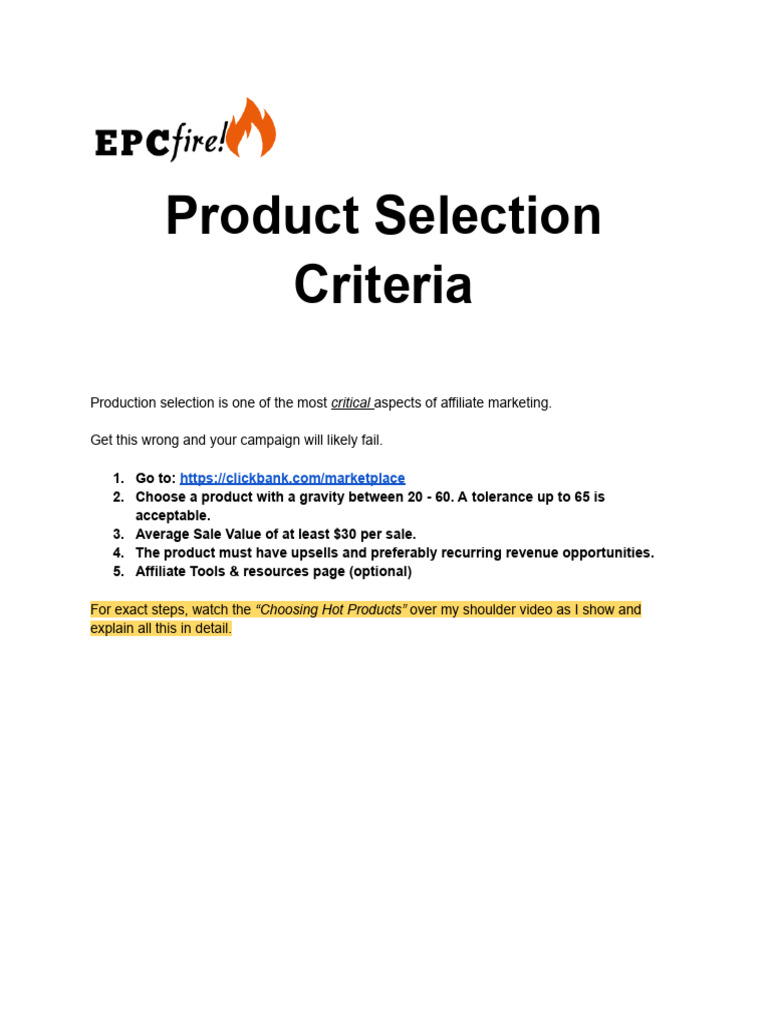 Product Selection Criteria | PDF