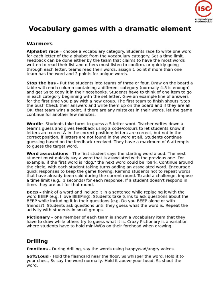 Vocabulary Games With A Dramatic Element | PDF | Vocabulary