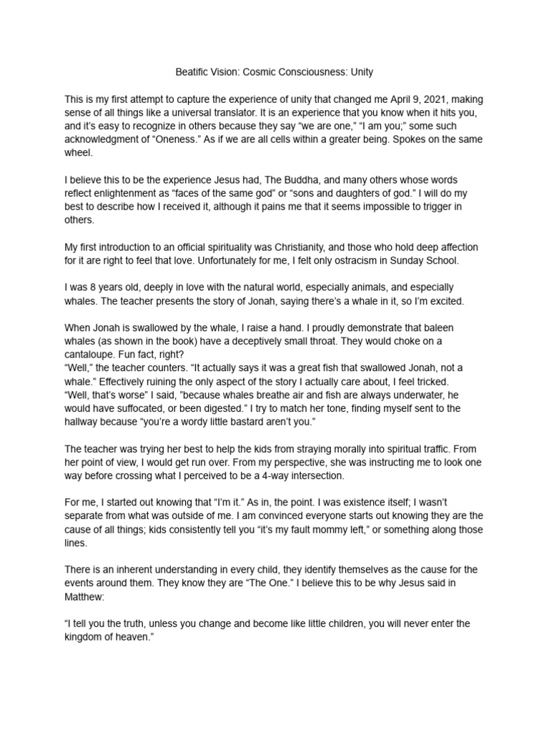 Beatific Vision: Cosmic Consciousness: Unity | PDF | Whales | God