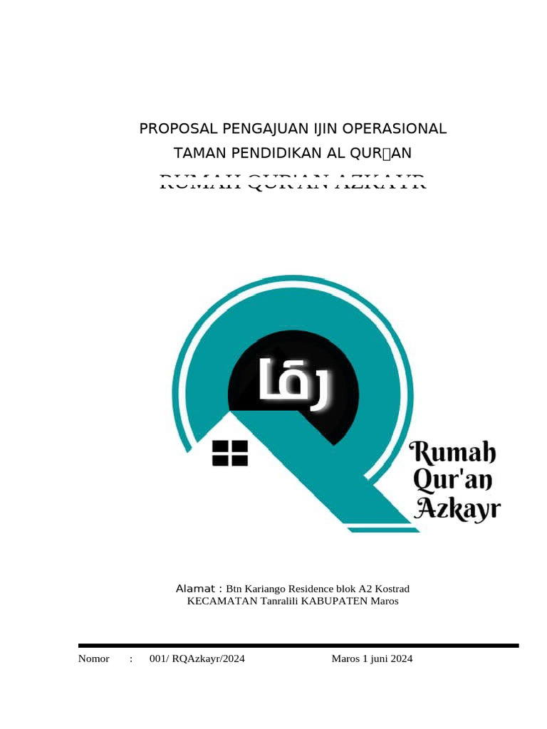 Contoh Proposal Pengajuan Ijin Operasional TPQ | PDF