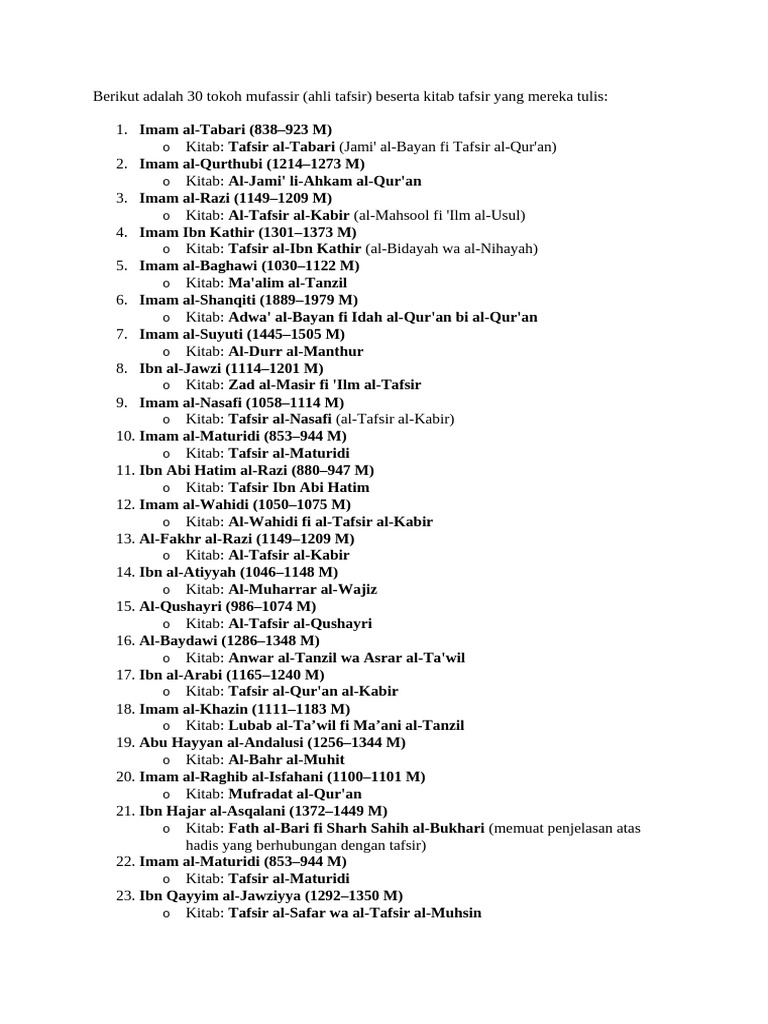 30 Tokoh Mufassir dan Karya Tafsirnya | PDF