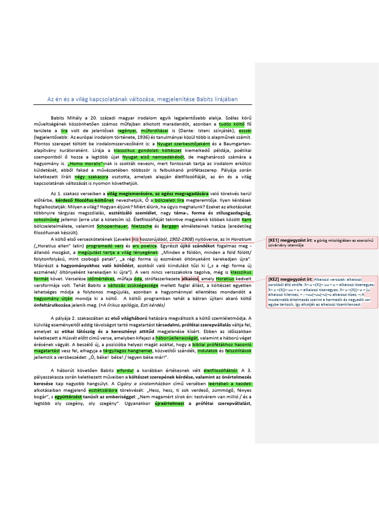 Babits Mihály Házi Dolgozat | PDF