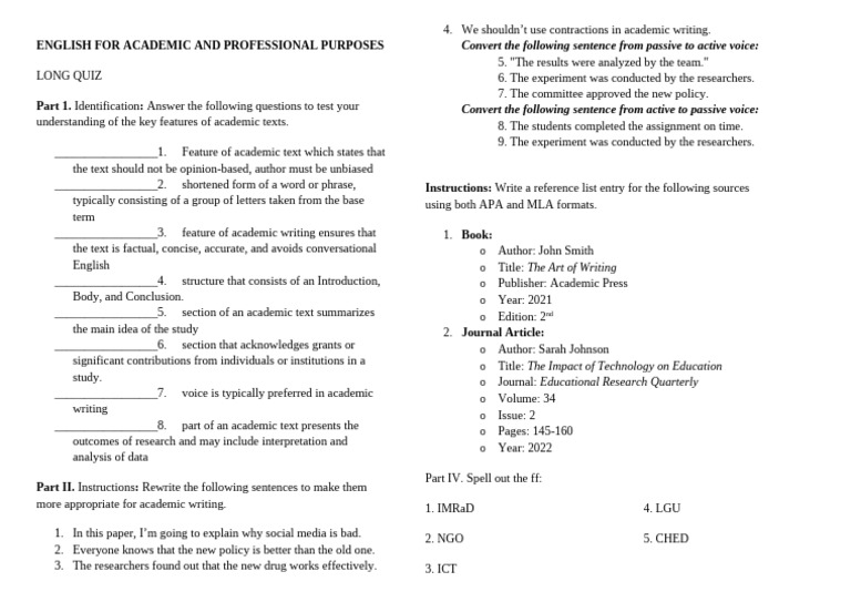 Eapp Long Quiz 1 Pdf Writing Human Communication