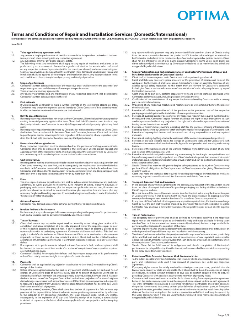 Optima Terms and Conditions of Repair and Installation Services 1806 en ...