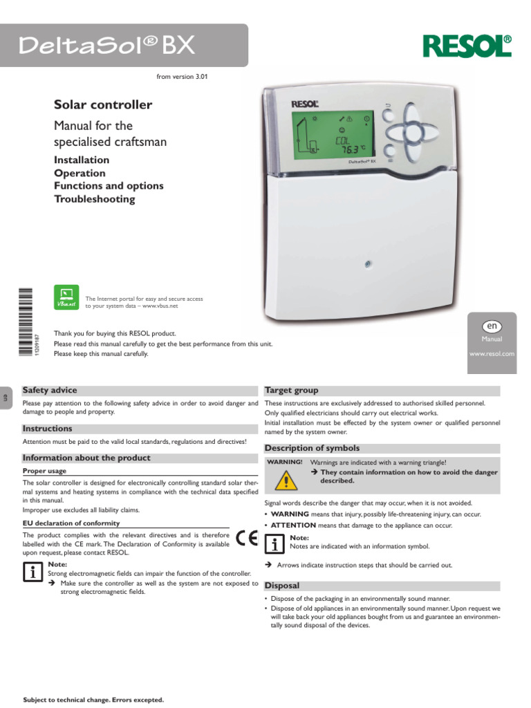 DeltaSol BX Manual | PDF | Relay | Electrostatic Discharge