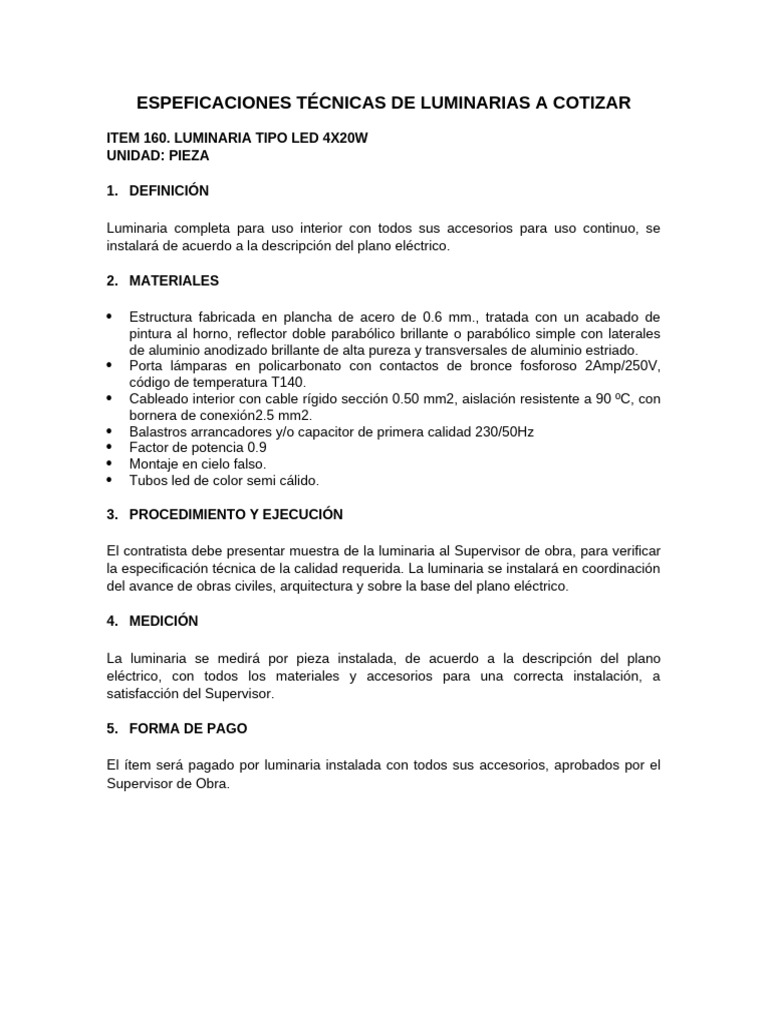 Especificaciones Técnicas Luminarias A Cotizar | PDF | Diodo emisor de luz | Aluminio