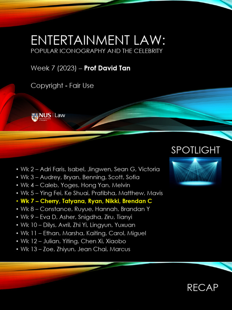 Ent Law Class Week 7-AY2023-Sem 1 | PDF | Fair Use | Derivative Work
