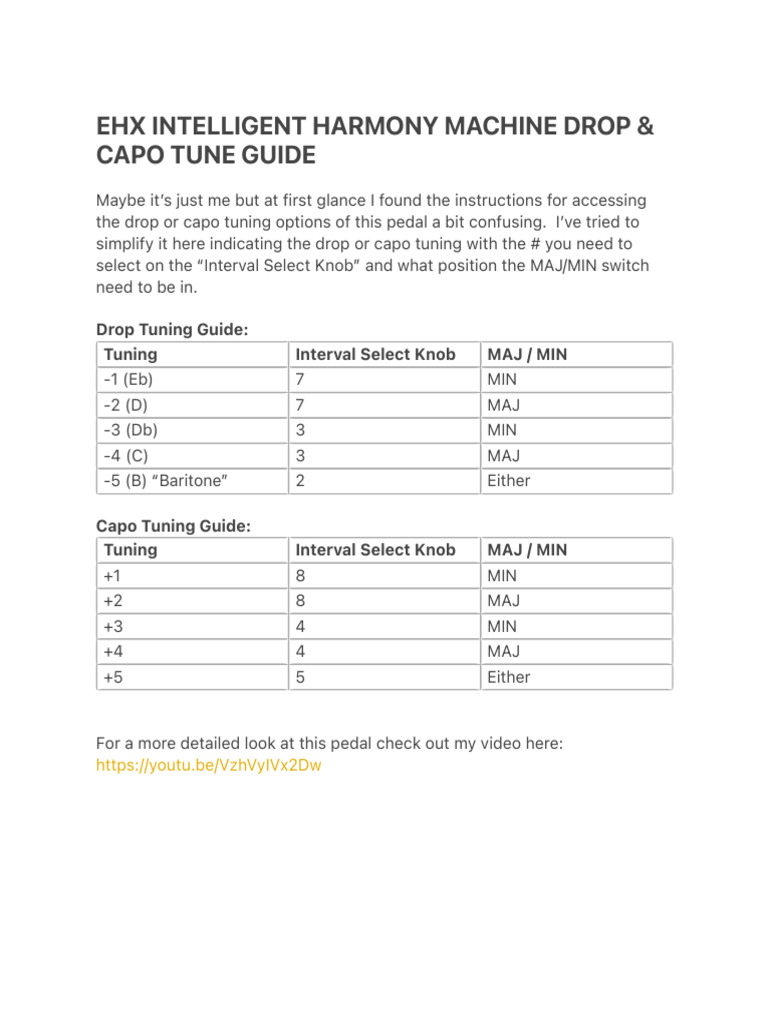 Ehx Intelligent Harmony Machine Drop & Capo Tune Guide | PDF