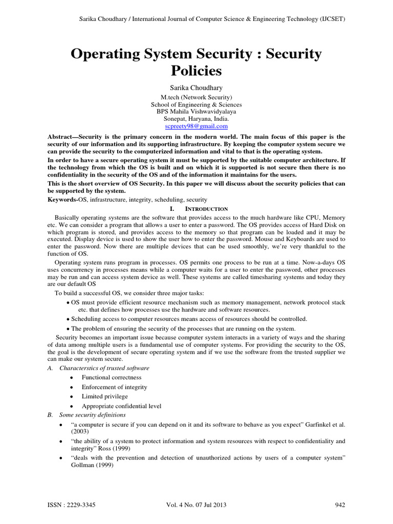 Operating System Security Security Polic | PDF | Operating System | Classified Information