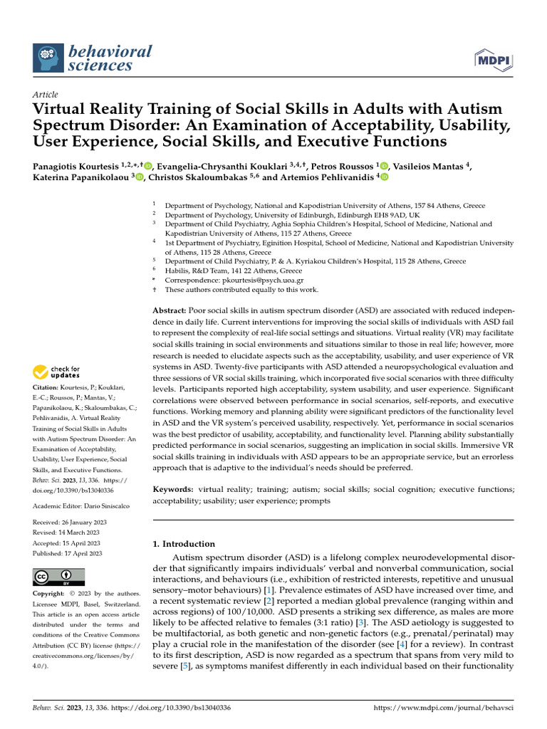 Virtual Reality Training of So | PDF | Autism Spectrum | Virtual Reality