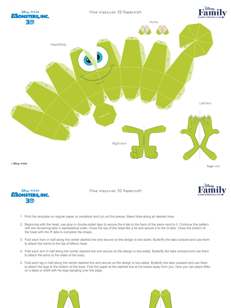 Mike Wazowski 3D Papercraft Guide | PDF | Decorative Arts ...