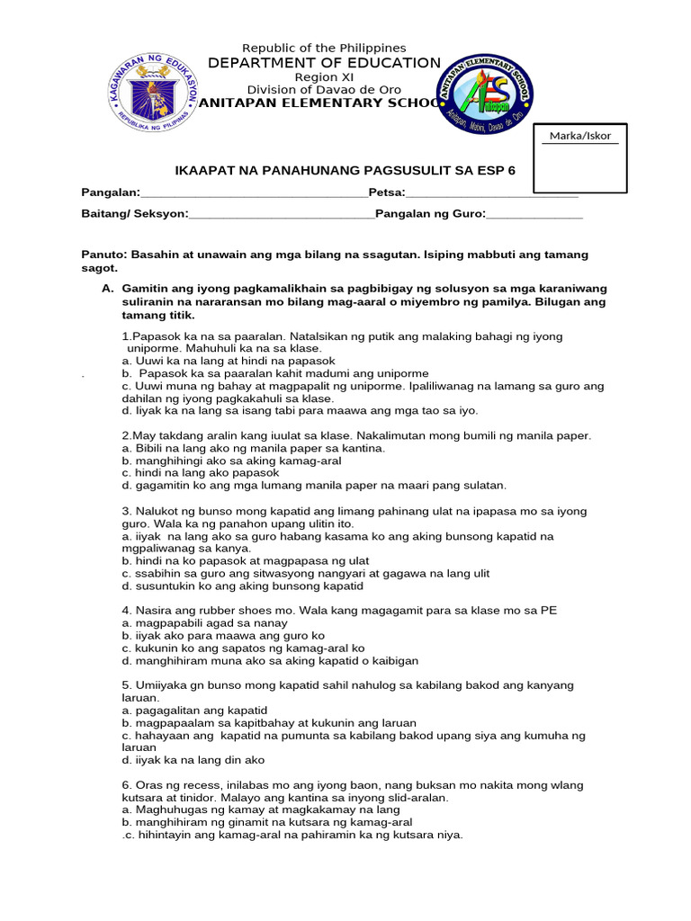 4th - ESP 6 - Q4 V1 (AutoRecovered) | PDF
