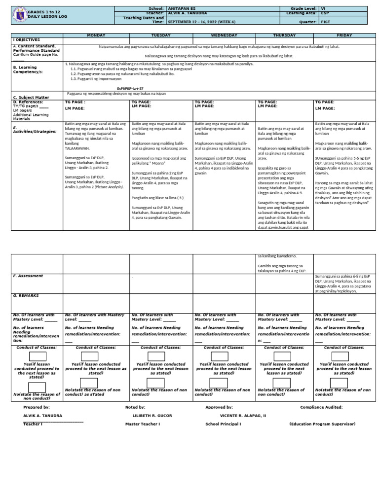 Esp6Pkp-Ia-I-37: September 12 - 16, 2022 (Week 4) | PDF
