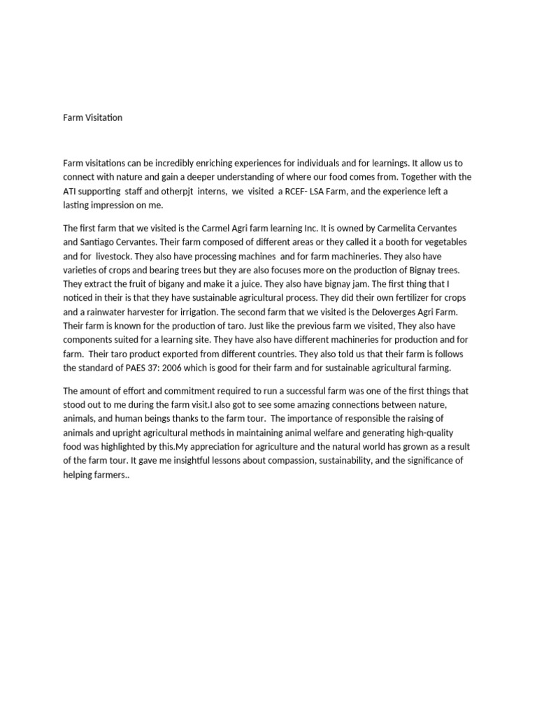 Reflection - Farm Visitation | PDF