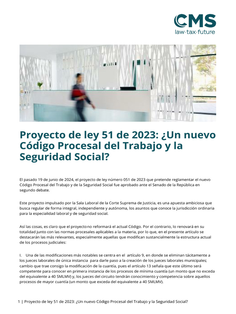 Proyecto de Ley 51 de 2023 Un Nuevo Codigo Procesal Del Trabajo y La ...