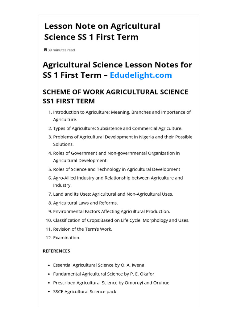 Ss1 Agric First Term | PDF | Agriculture | Crop Rotation