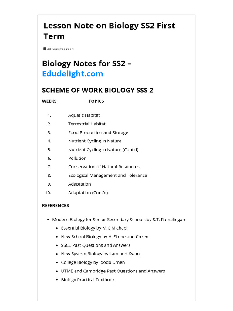Biology SS2 First Term - Edudelight - Com-1 | PDF | Decomposition | Marsh
