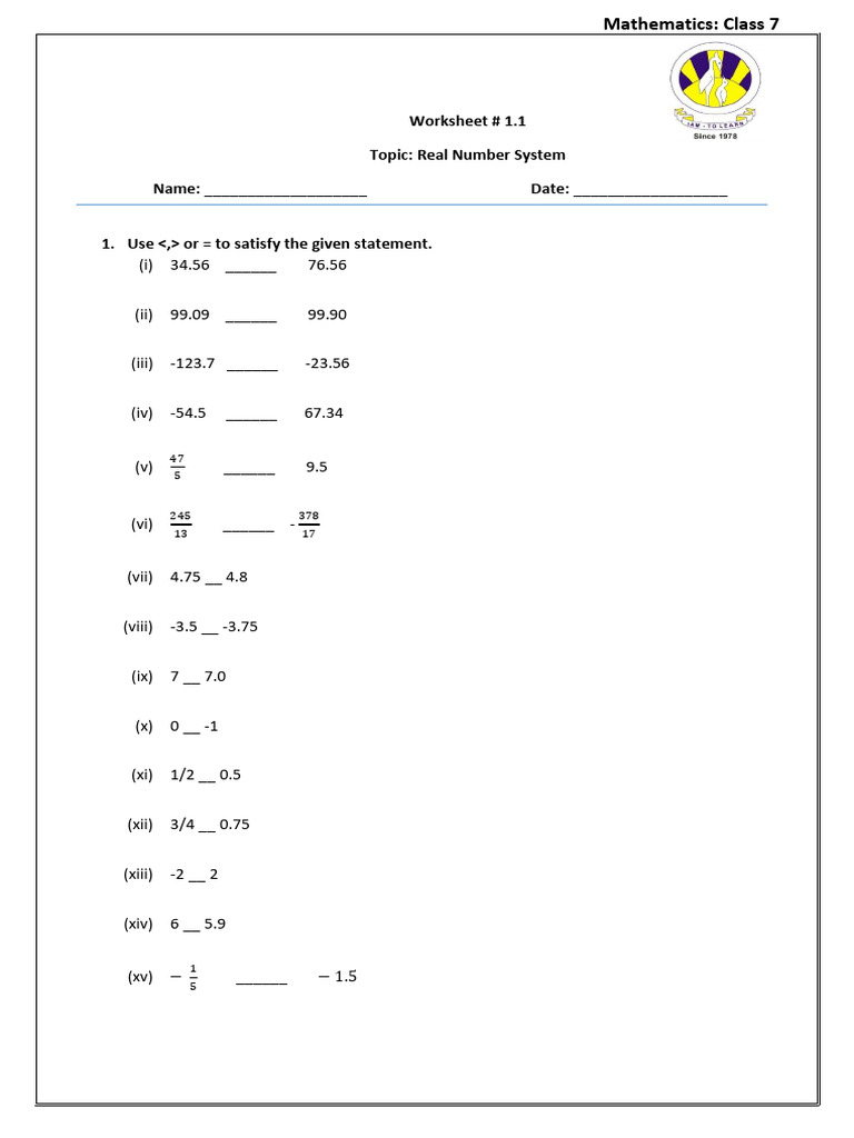 Grade-7 Term1 Worksheets | PDF | Circle | Numbers