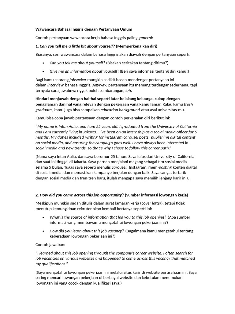 Wawancara Bahasa Inggris | PDF