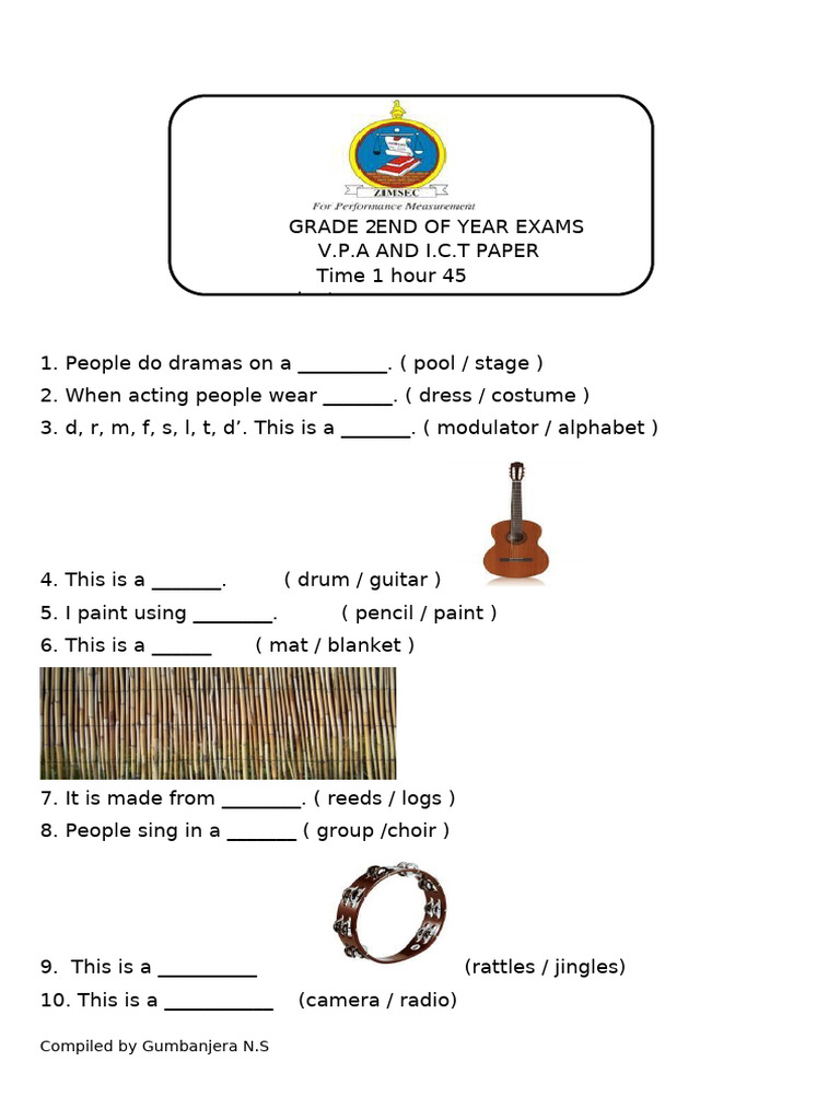 Grade 2 End of Year V.P.A and I.C.T Paper 2022 | PDF | Language Arts ...