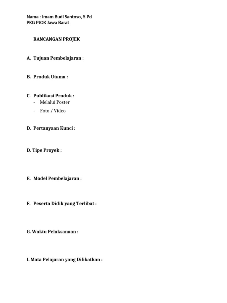 Rancangan Projek Pembelajaran PJOK | PDF